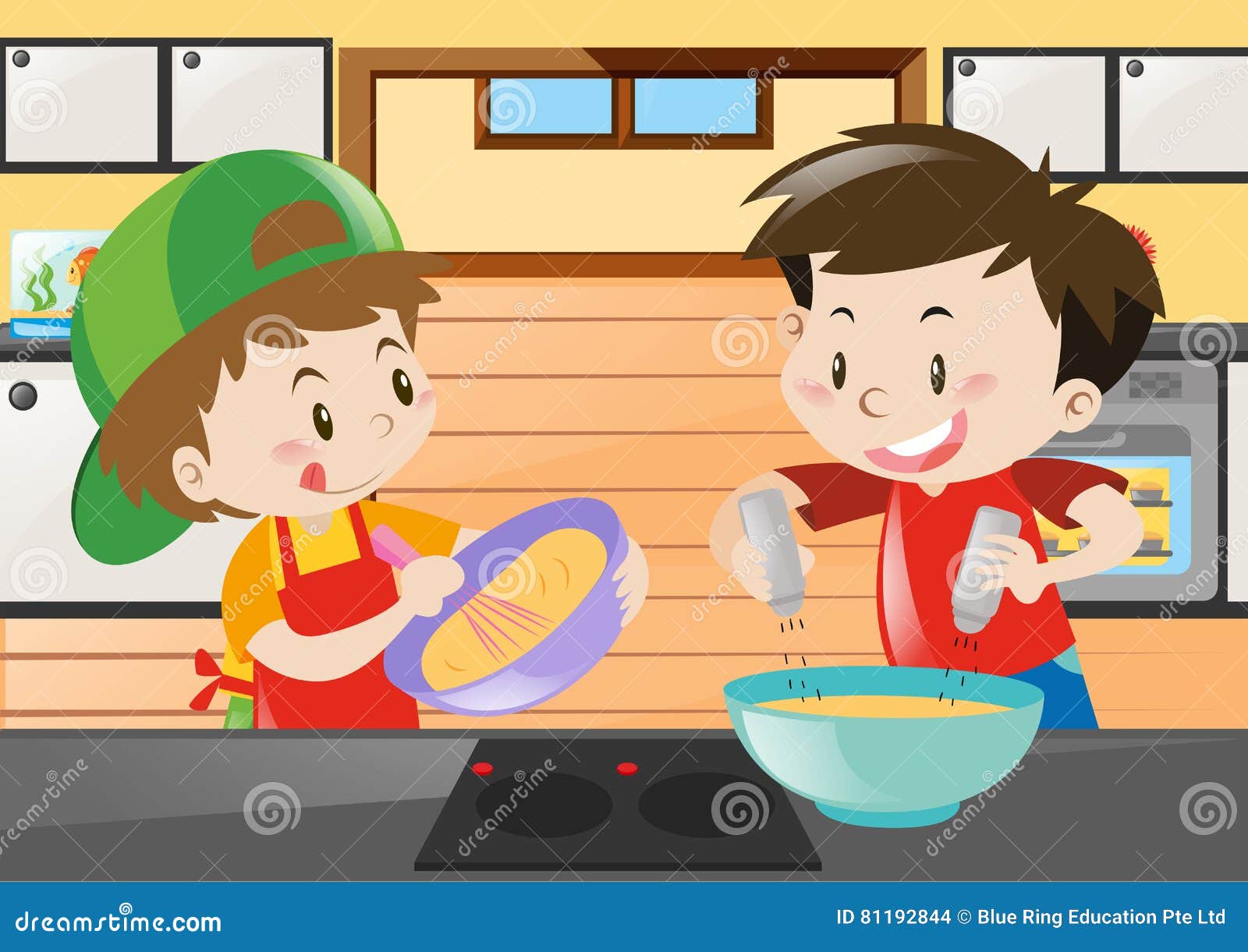 Two Boys Cooking in the Kitchen Stock Vector - Illustration of ...