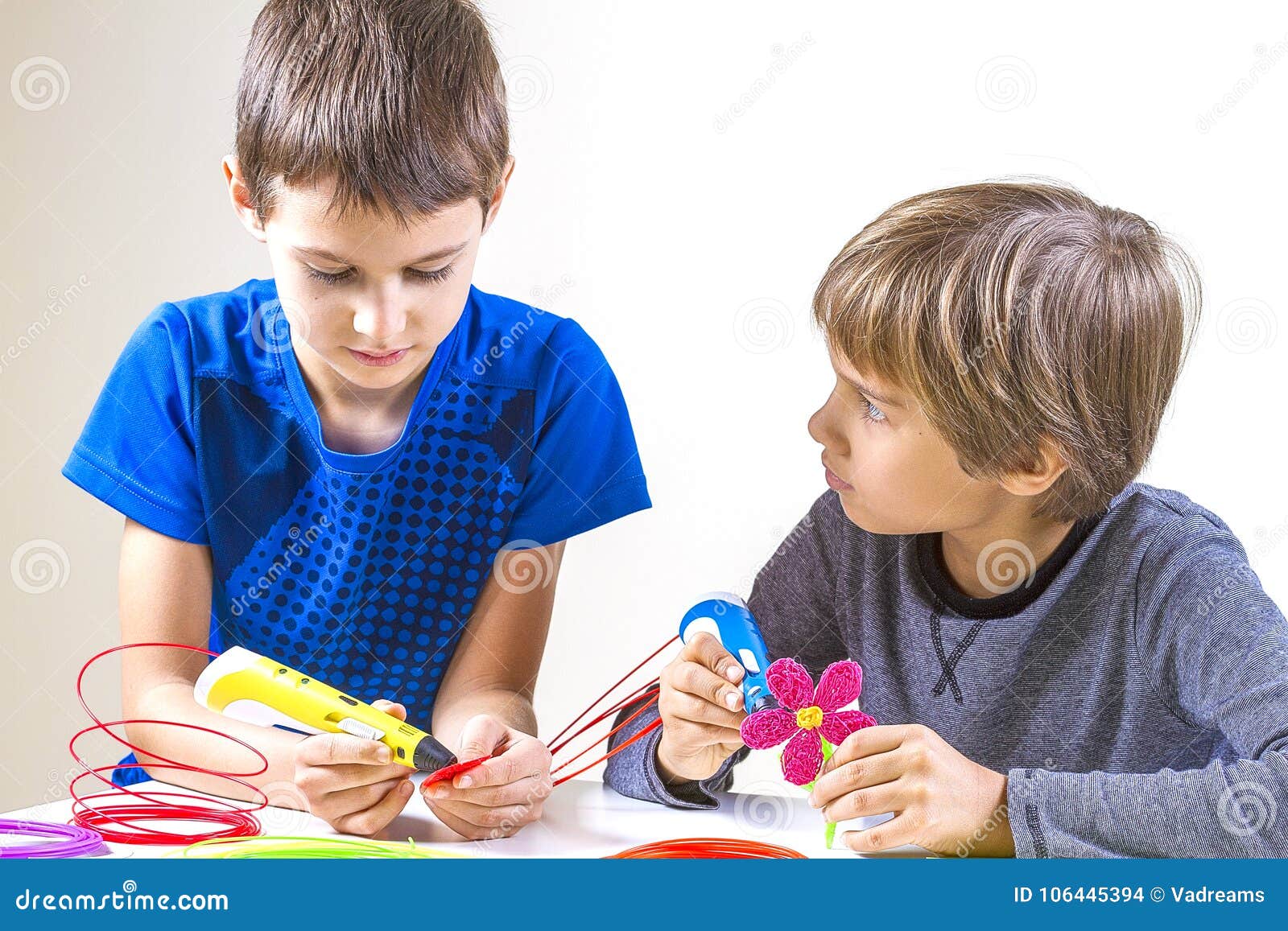 Two Boys Creating with 3d Printing Pen Stock Photo - Image of object ...