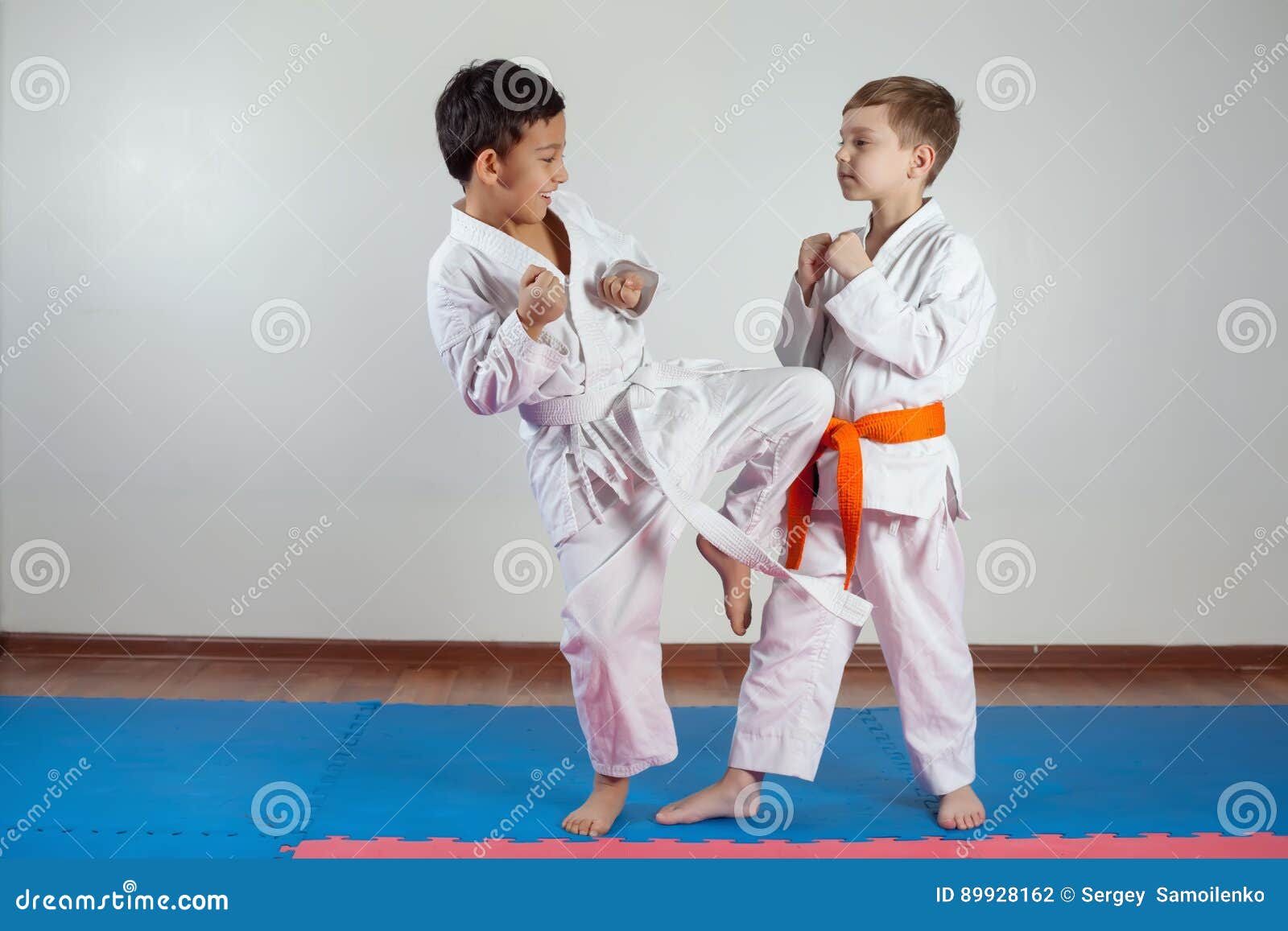 Two Boys Demonstrate Martial Arts Working Together Stock Photo - Image ...