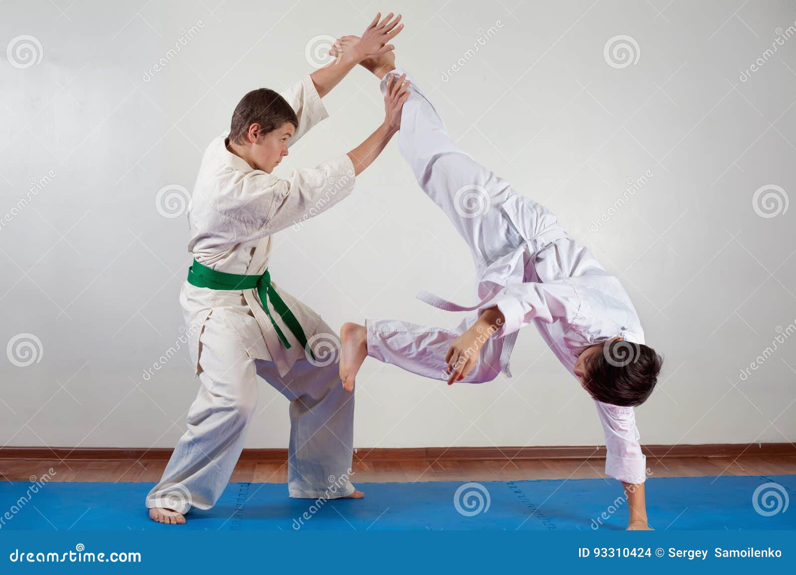 Two Boys Demonstrate Martial Arts Working Together Stock Photo - Image ...