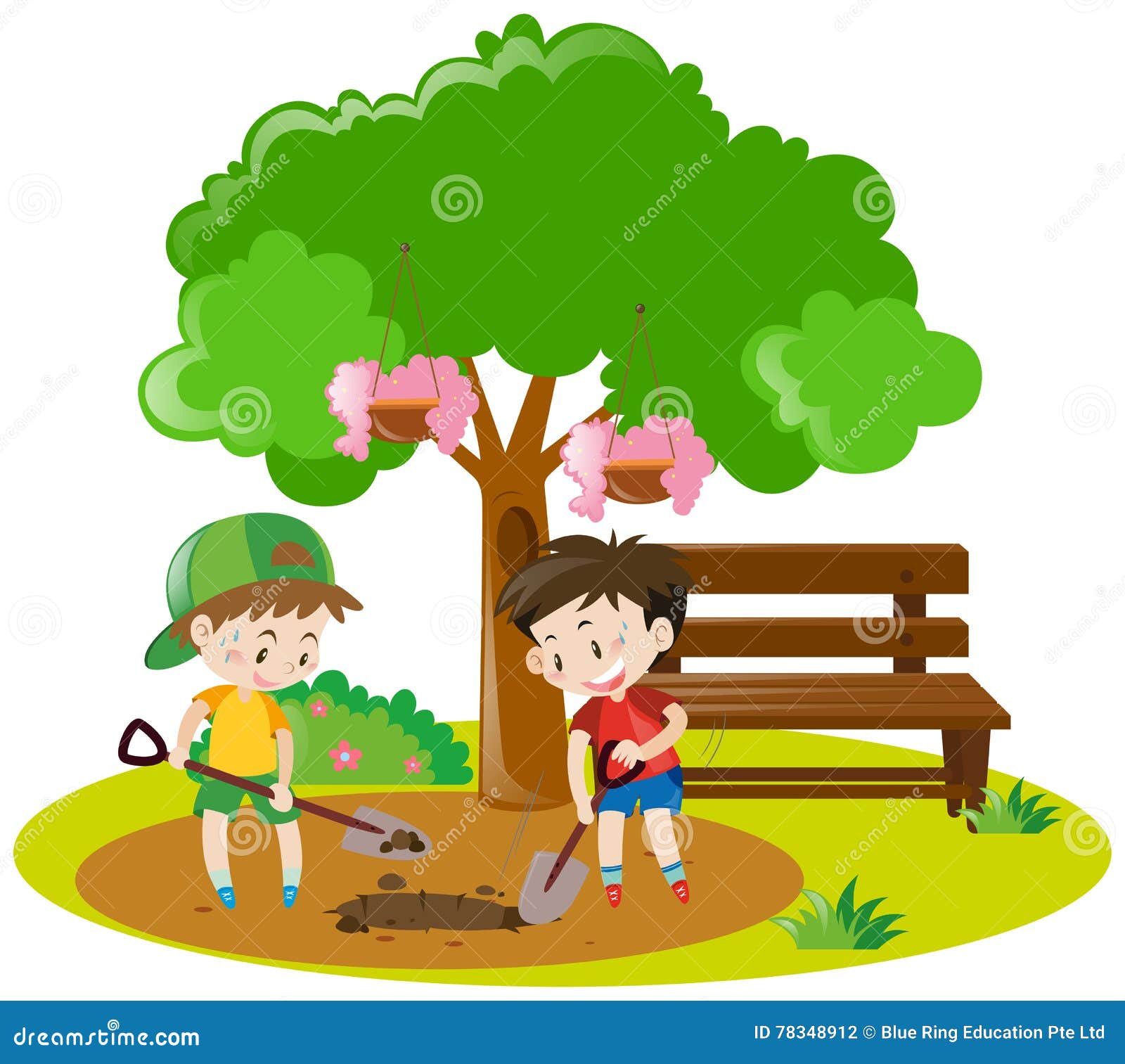 Two Boys Digging Hole in Garden Stock Vector - Illustration of pupil ...