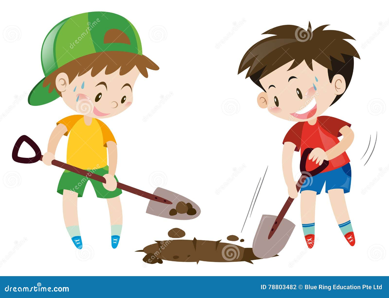 Two Boys Digging Hole with Shovels Stock Vector - Illustration of youth ...