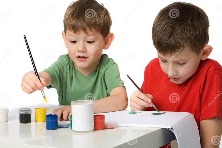 Two boys draw stock image. Image of paper, happy, blue - 8047609