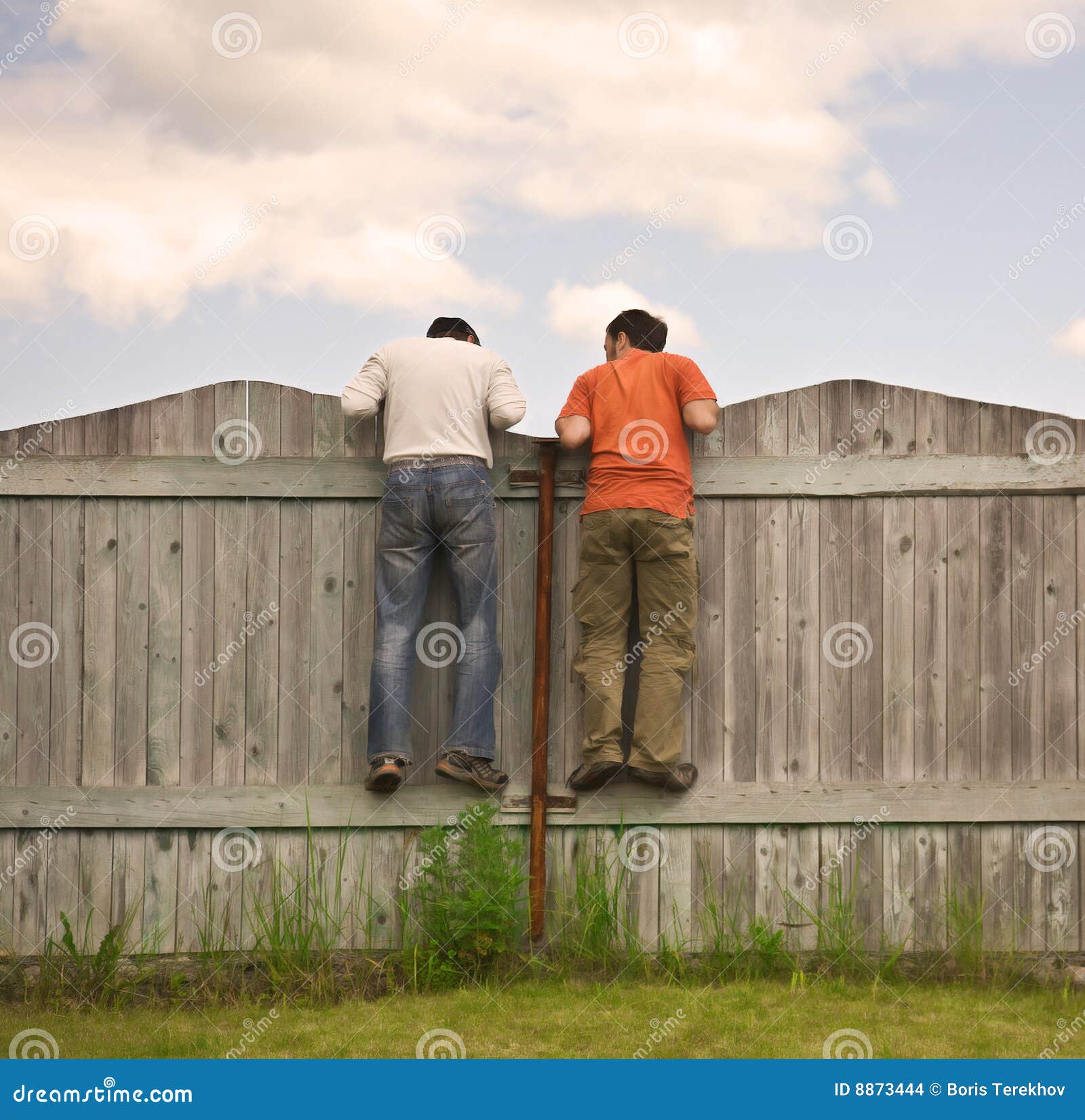 Two Boys on the Fence Looking for Smth Stock Photo - Image of family ...
