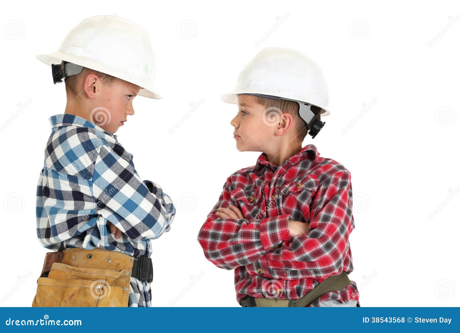 Two Boys Fighting in Construction Hardhats Stock Photo - Image of ...