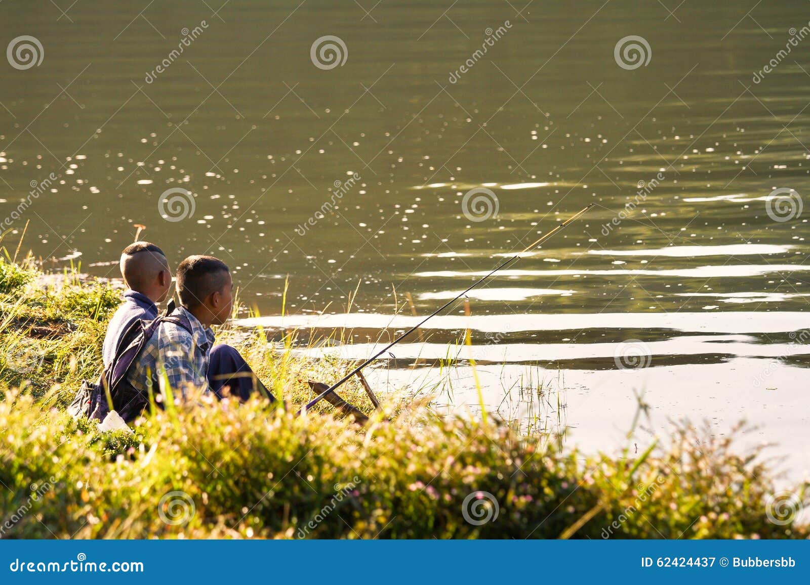 Two Boys Fishing in the Morning. Editorial Photography - Image of ...
