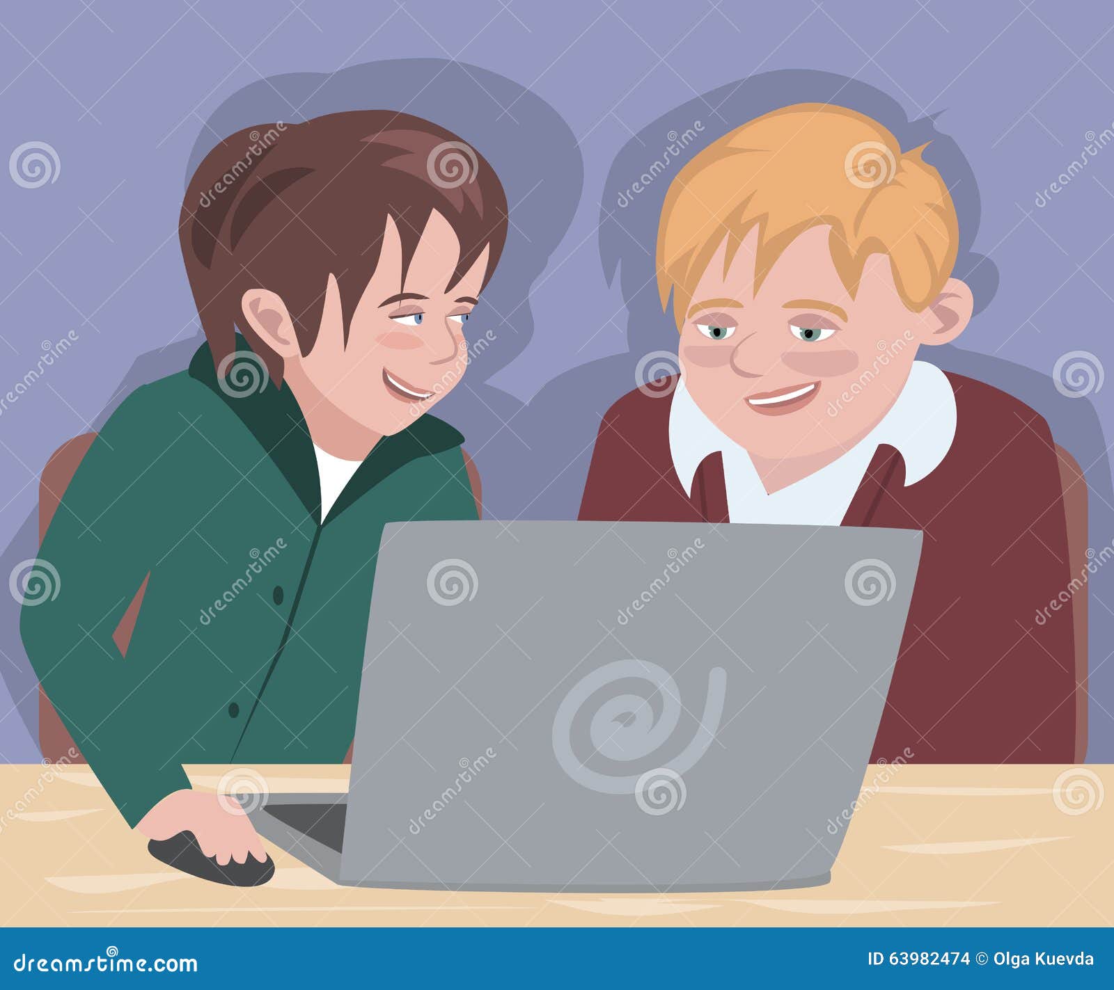 Two Boys in Front of Computer Stock Vector - Illustration of class ...