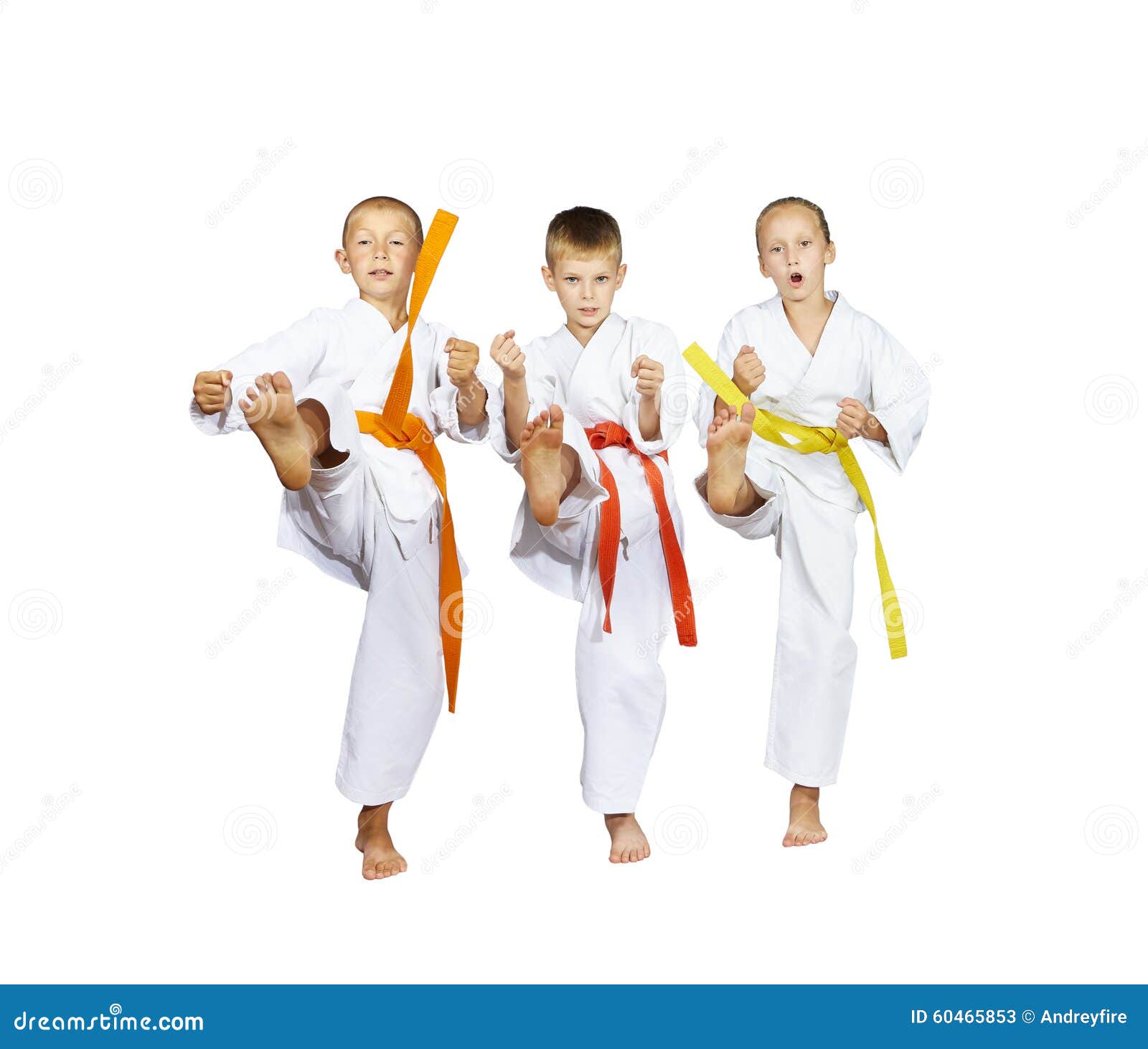 Two Boys and a Girl are Beating Kick Mae-geri Stock Image - Image of ...