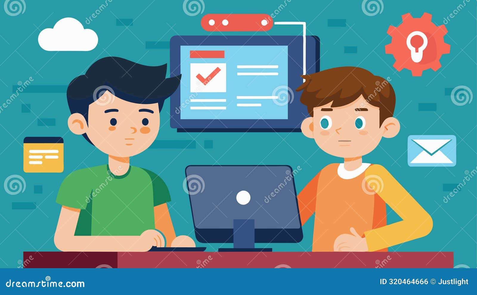 Two Boys Helping Each Other Troubleshoot a Coding Error on Their ...