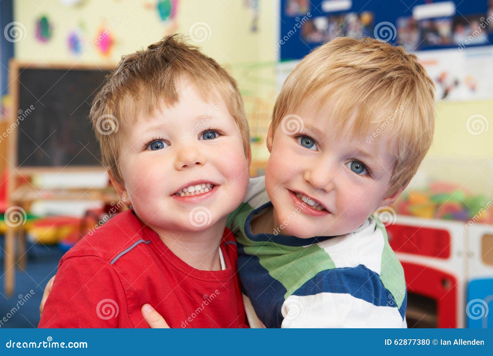 Two Boys Hugging One Another at Pre School Stock Photo - Image of ...