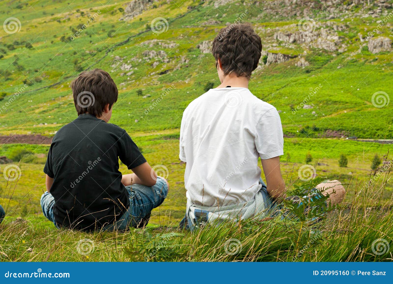 Two Boys Looking at a Beautiful Landscape Stock Photo - Image of ...