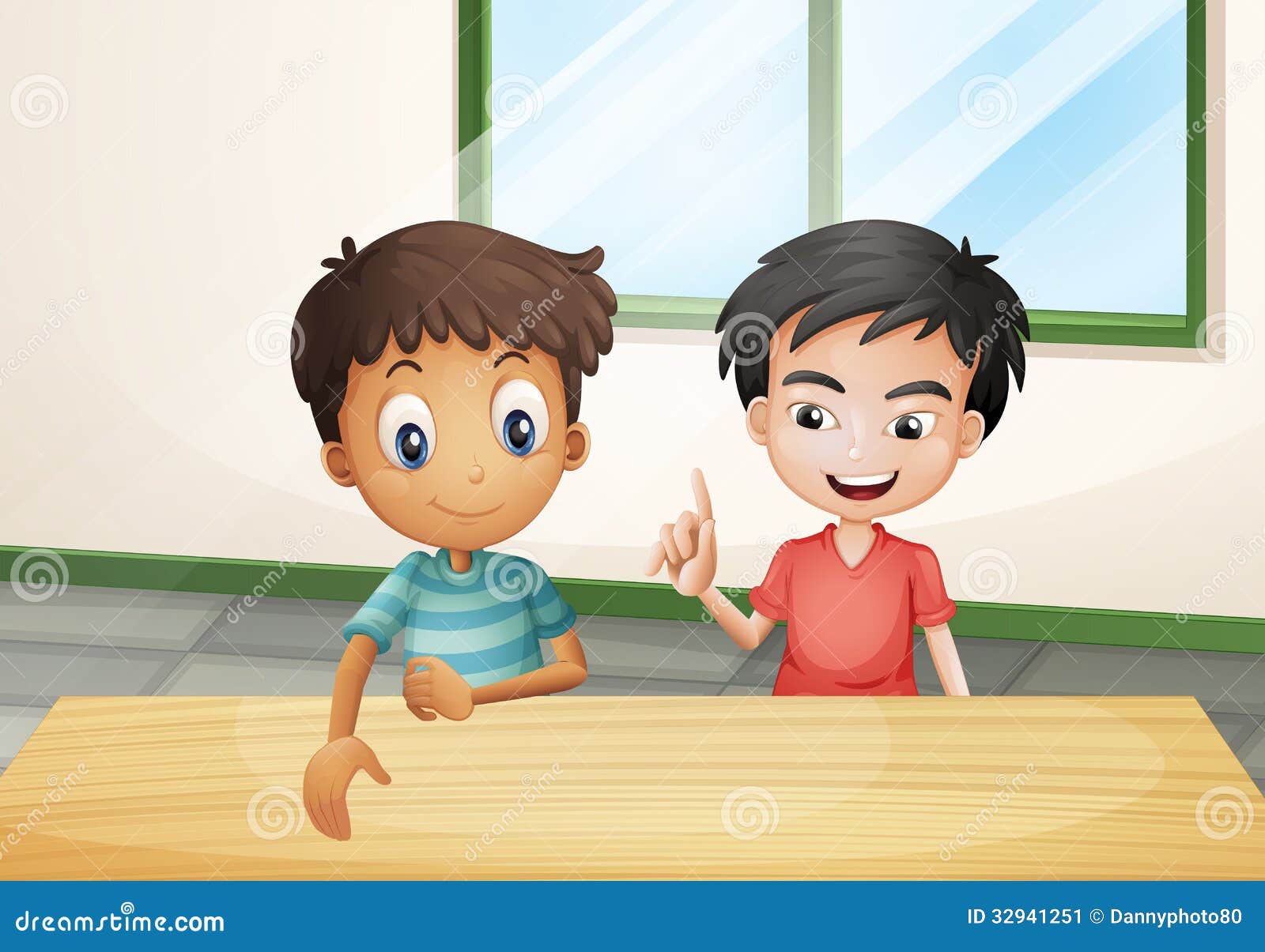 Two Boys Near the Wooden Table Stock Vector - Illustration of cartoons ...