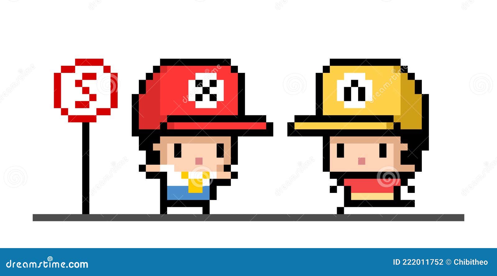 Two Boys Pixel Image, Wearing Hat. Pixel Art Vector Illustration ...