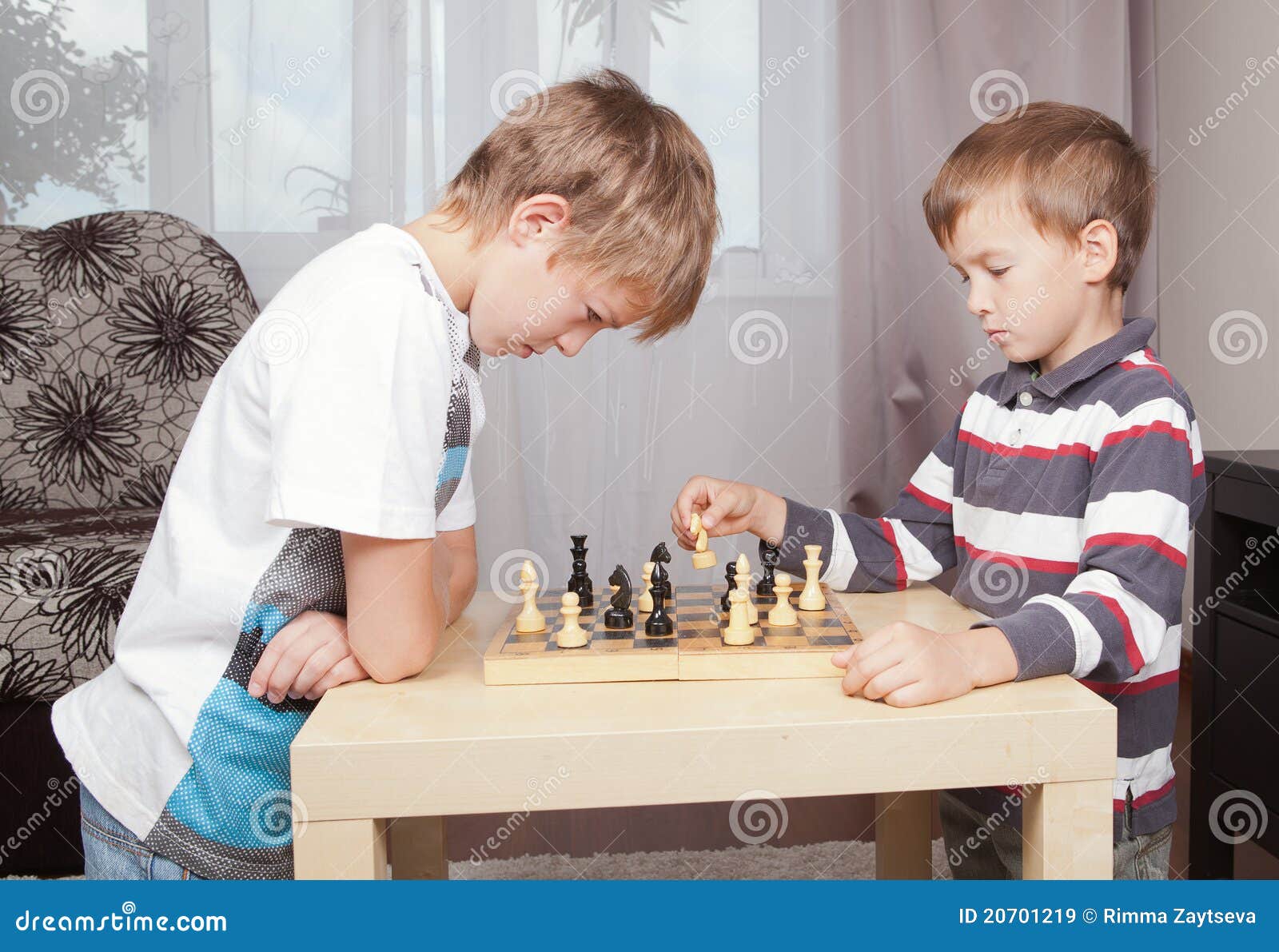 Two Boys Playing Chess at Home Stock Image - Image of adolescent, room ...