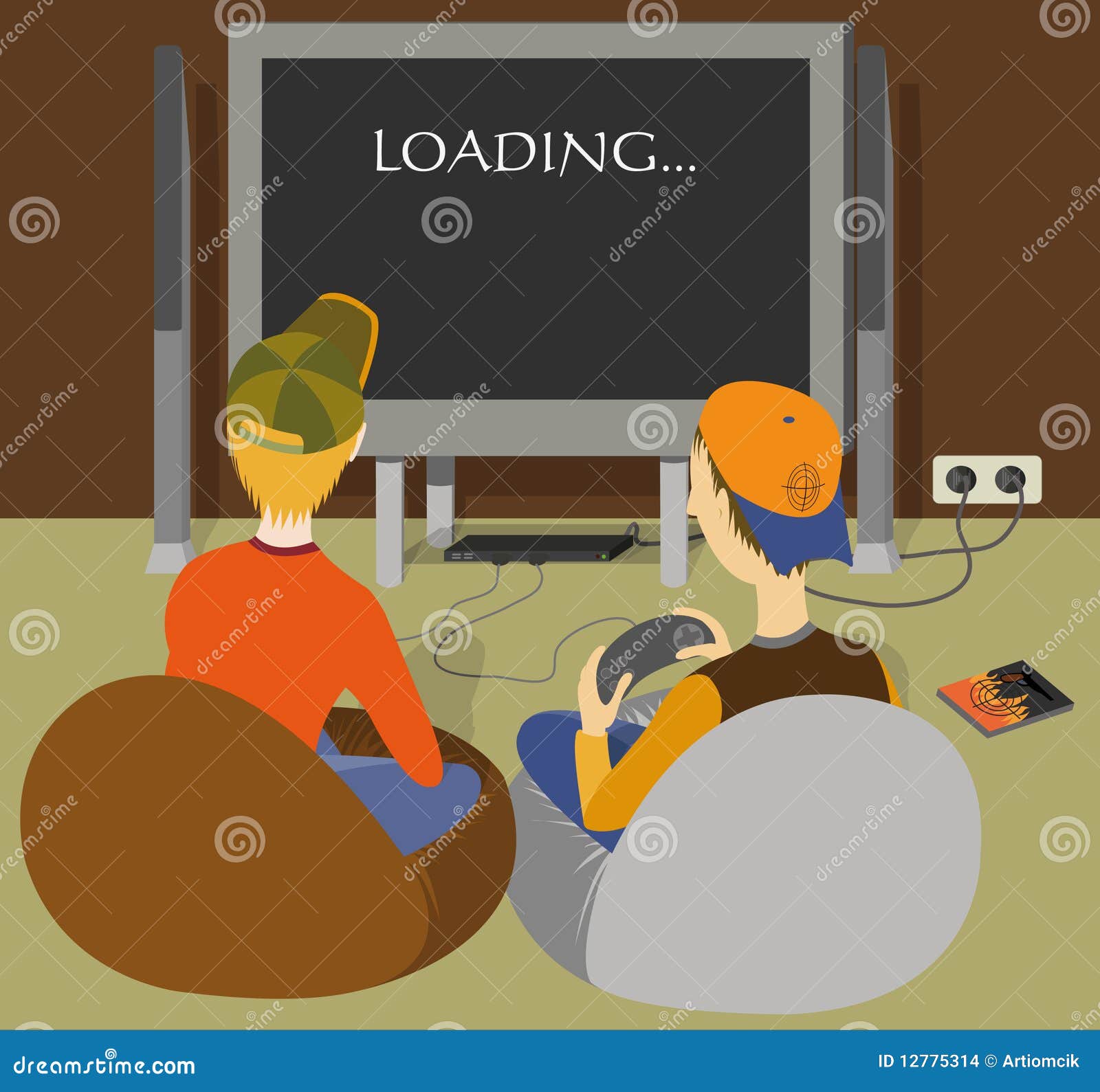 Two Boys Playing a Game Console Stock Vector - Illustration of chair ...