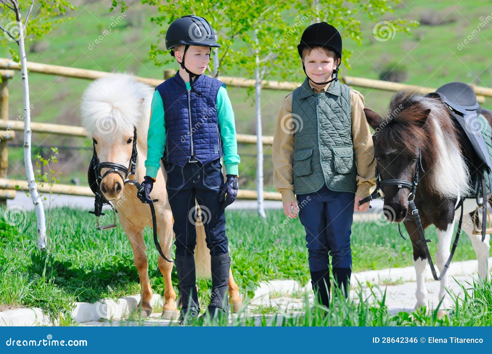 Two boys with ponies stock photo. Image of equitation - 28642346