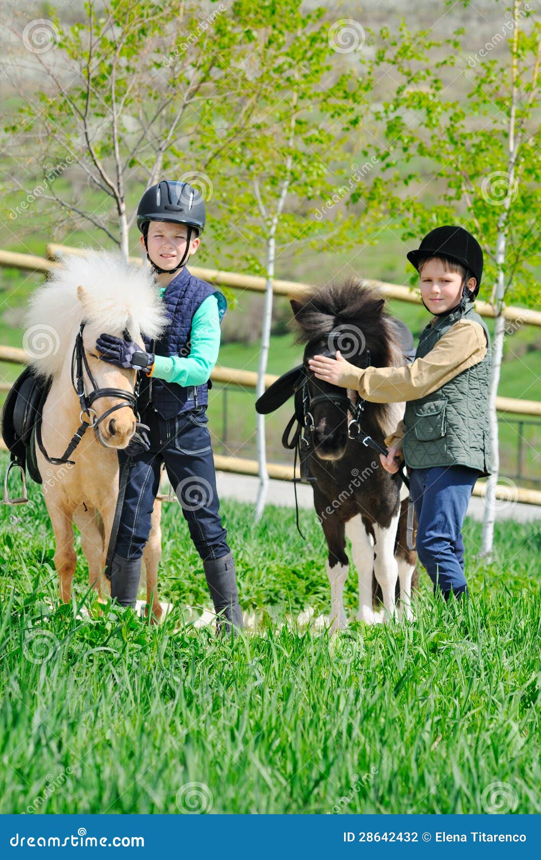 Two boys with ponies stock photo. Image of activity, achievement - 28642432
