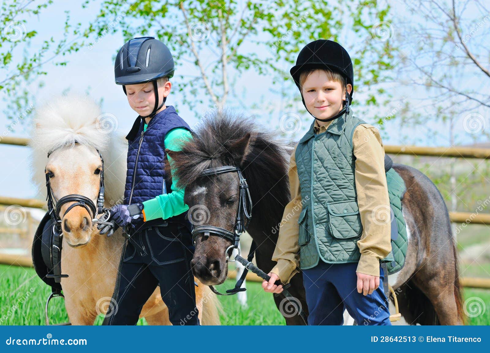 Two boys with ponies stock image. Image of nature, ride - 28642513