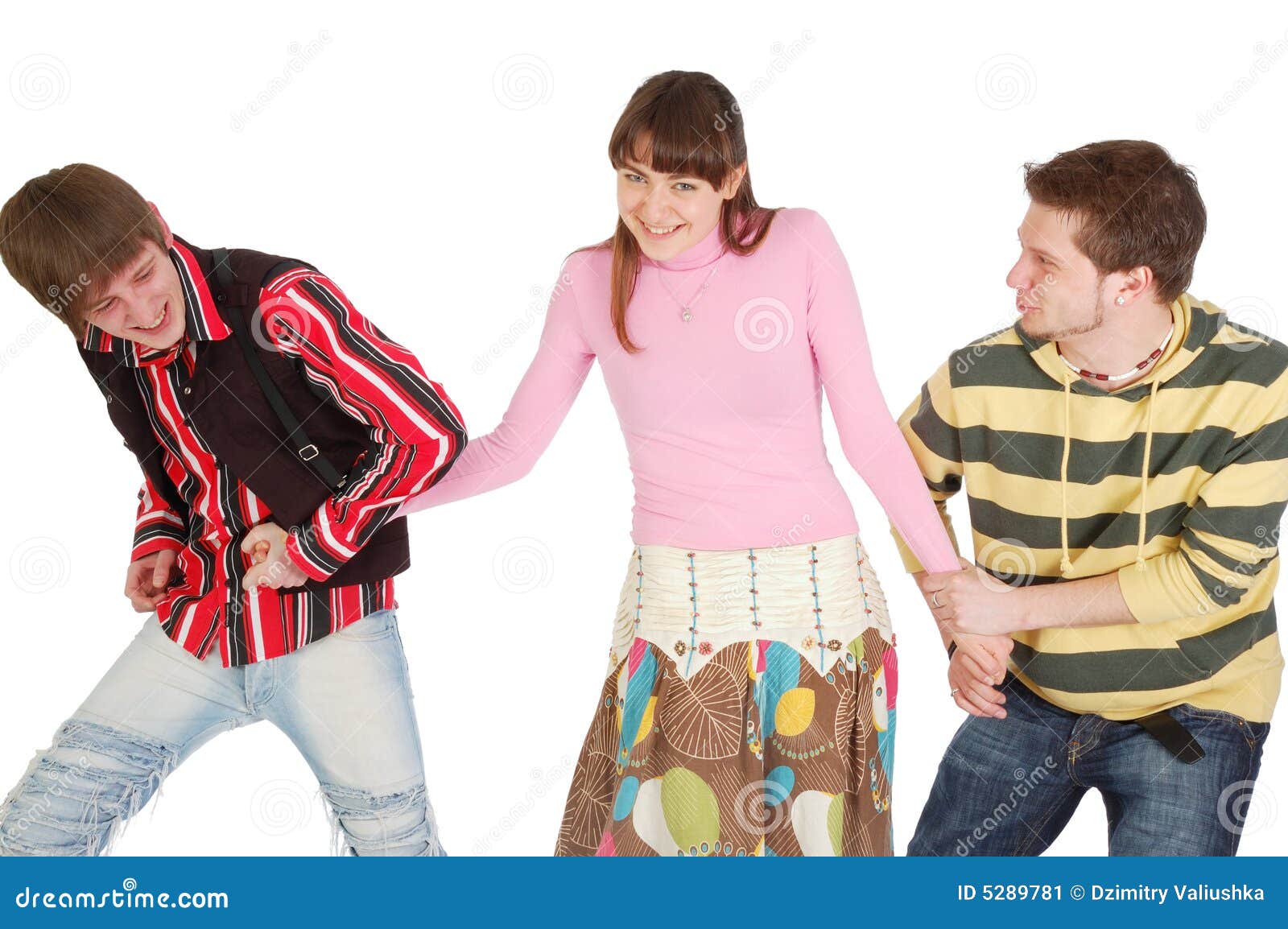 Two Boys Pull Girl in Different Directions by the Stock Image - Image ...