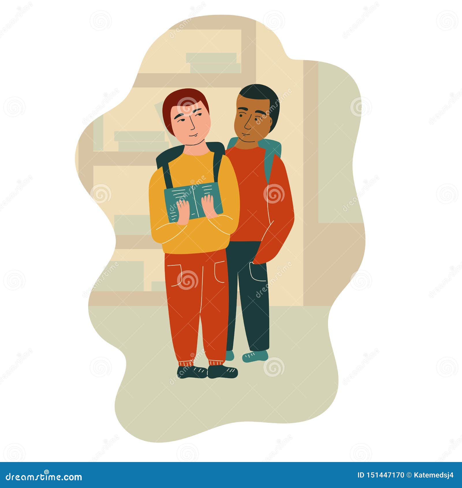 Two Boys Reading a Book Together. Pupils of Elementary School ...