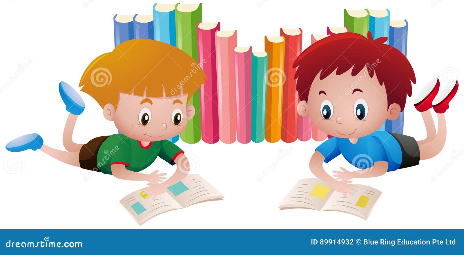 Two boys reading books stock vector. Illustration of hobby - 89914932