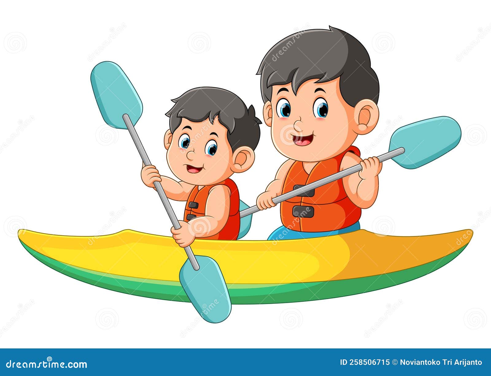 The Two Boys are Rowing the Boat in the Lake Stock Vector ...