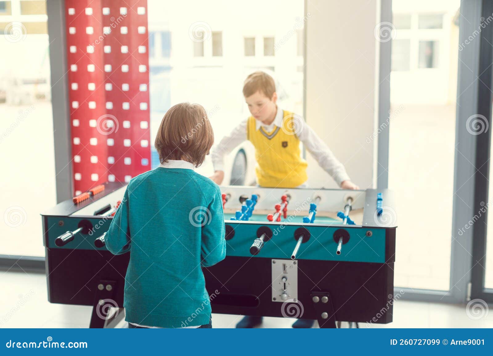 Two Boys in School Break Playing Tabletop Football Stock Image - Image ...