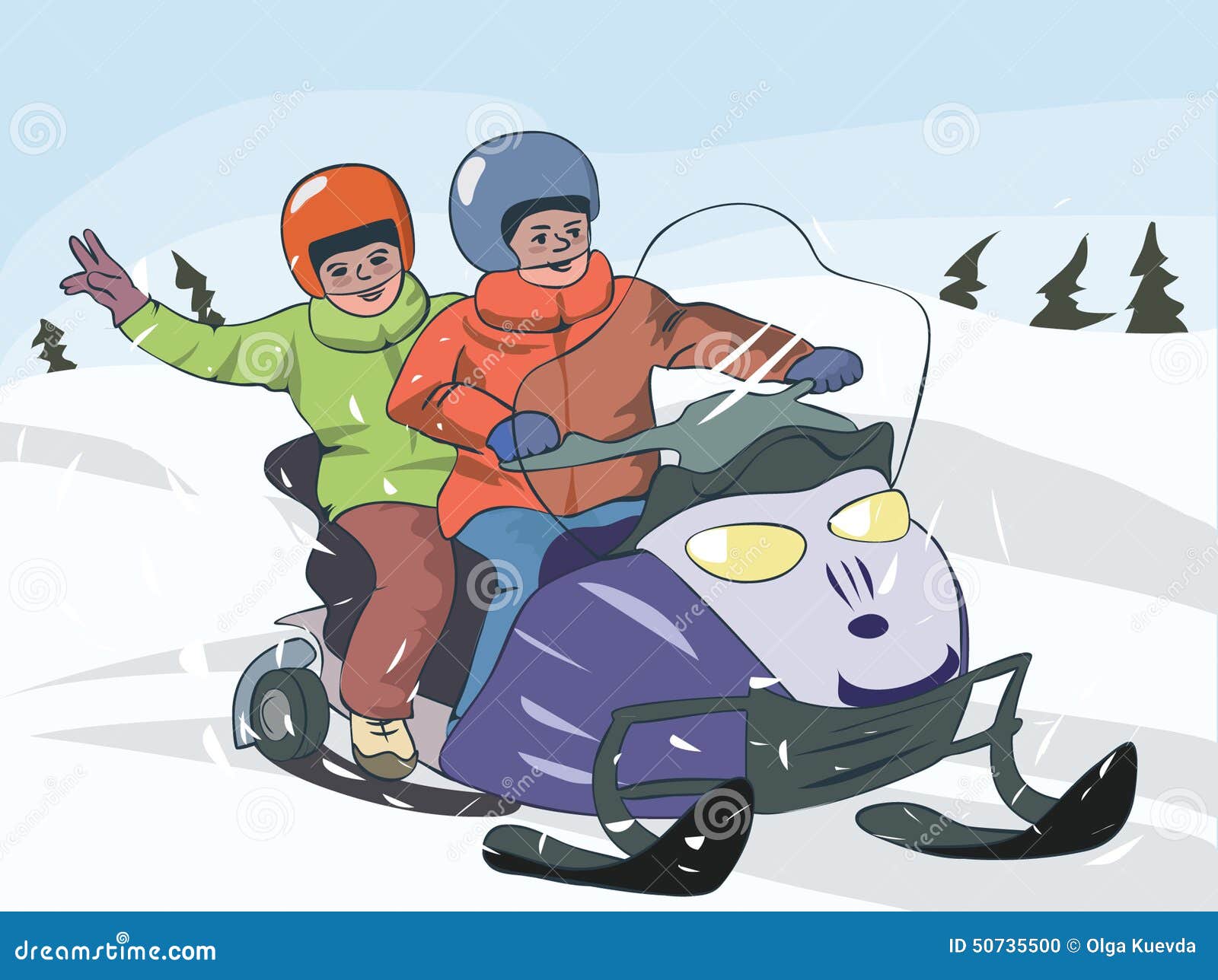 Two boys on snowmobile stock vector. Image of snow, friends - 50735500