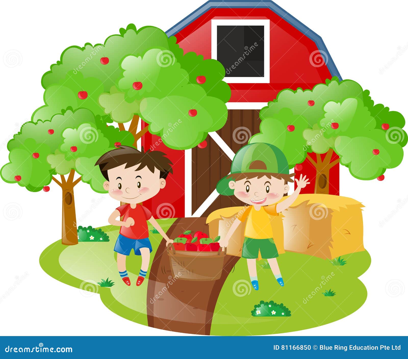 Two Boys Working In The Orchard Vector Illustration | CartoonDealer.com ...