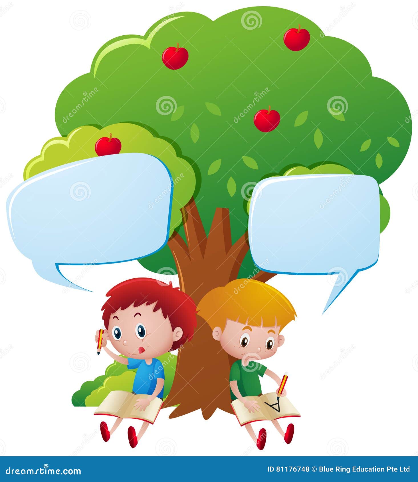 Two Boys Writing Under the Tree Stock Illustration - Illustration of ...