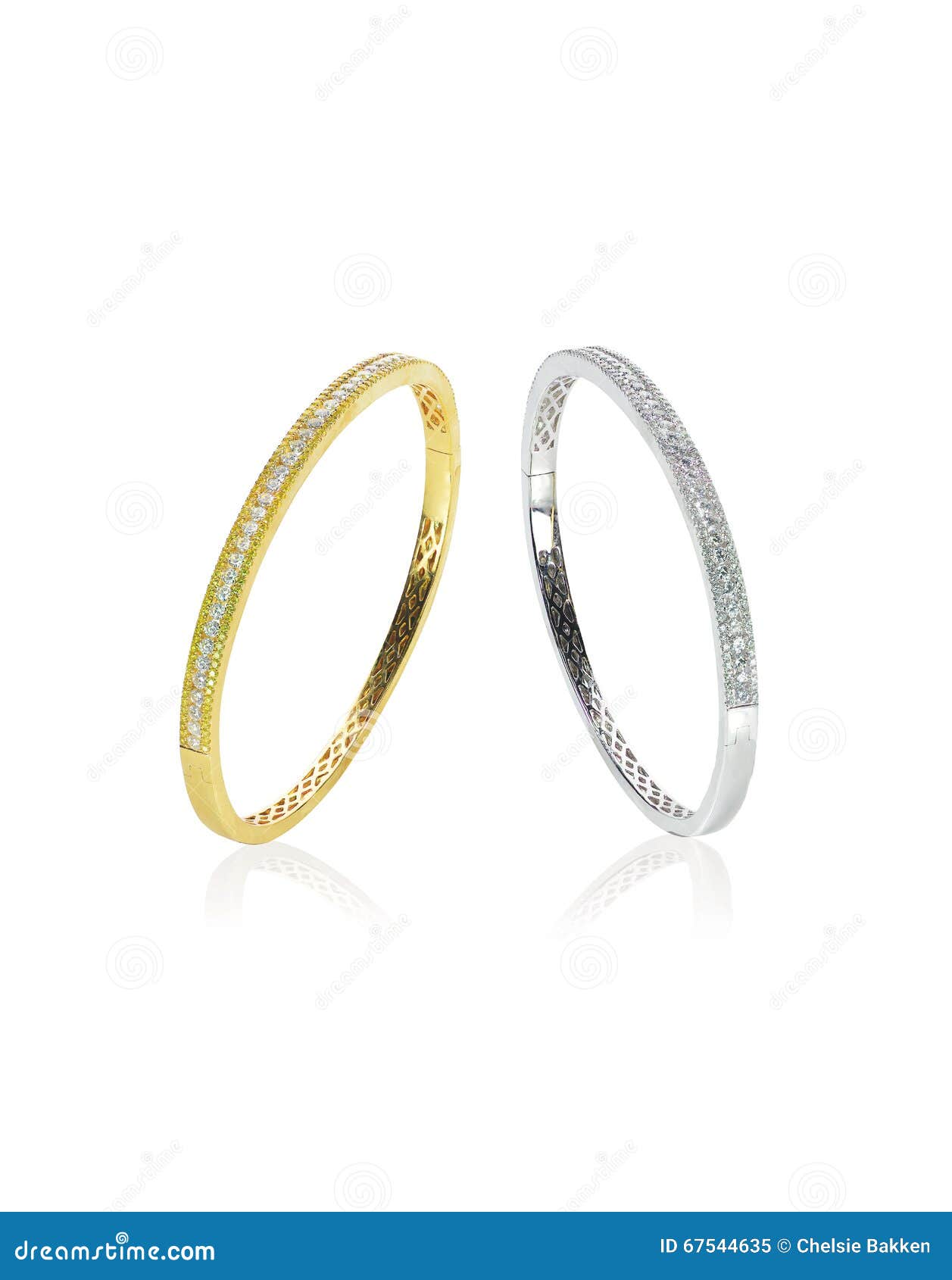 Two Bracelets Pair of Gold and Silver with Diamonds Stock Image - Image ...