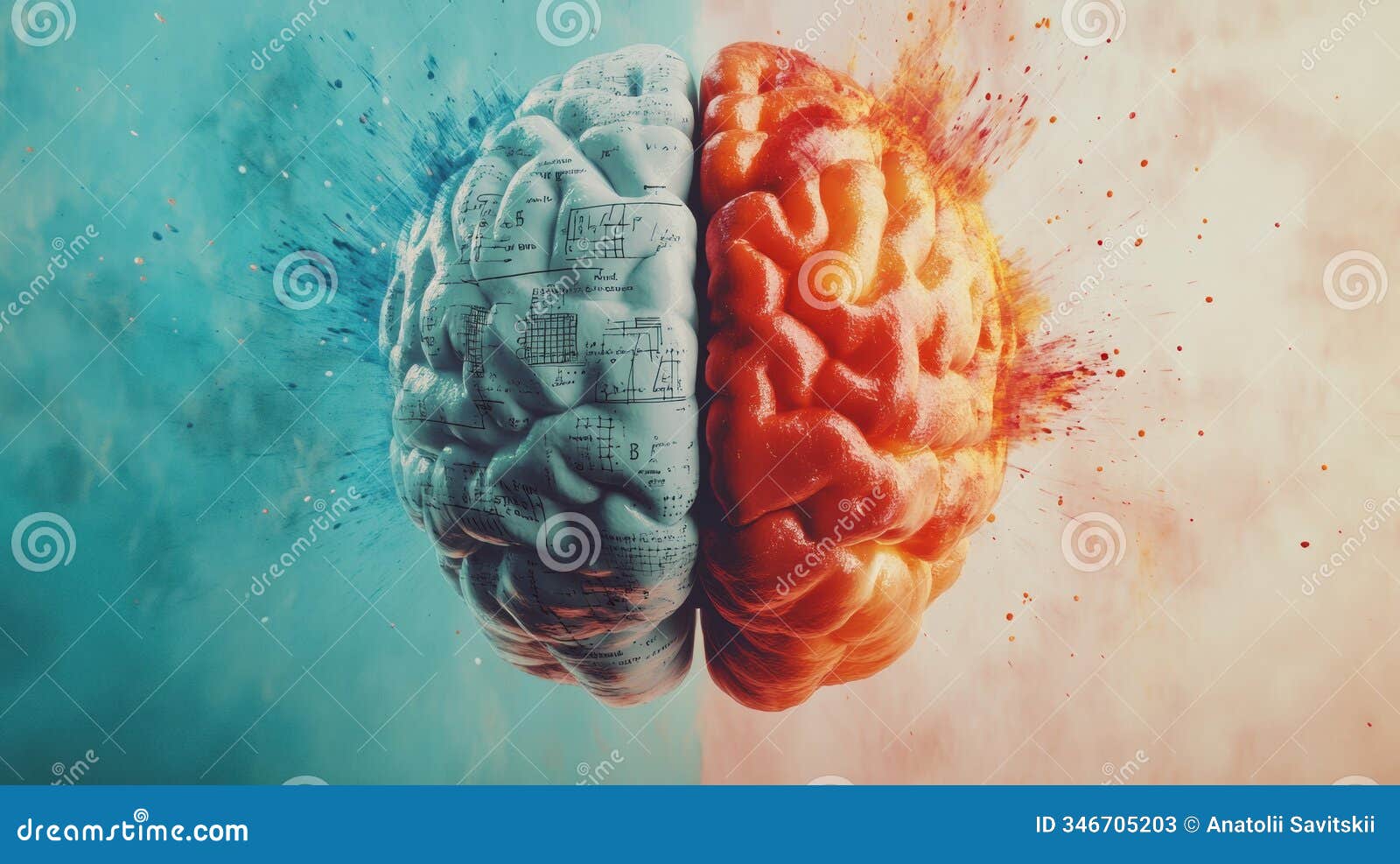 Two Brain Halves Display Different Colors and Textures, Symbolizing the ...