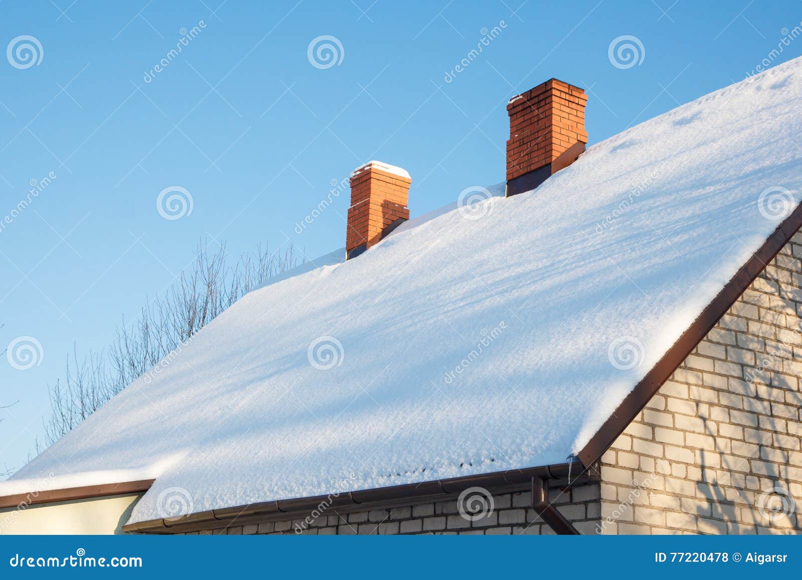 Two brick chimneys stock photo. Image of frost, chimney - 77220478