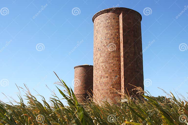 Two Brick Silos stock image. Image of field, ranch, rural - 11197813
