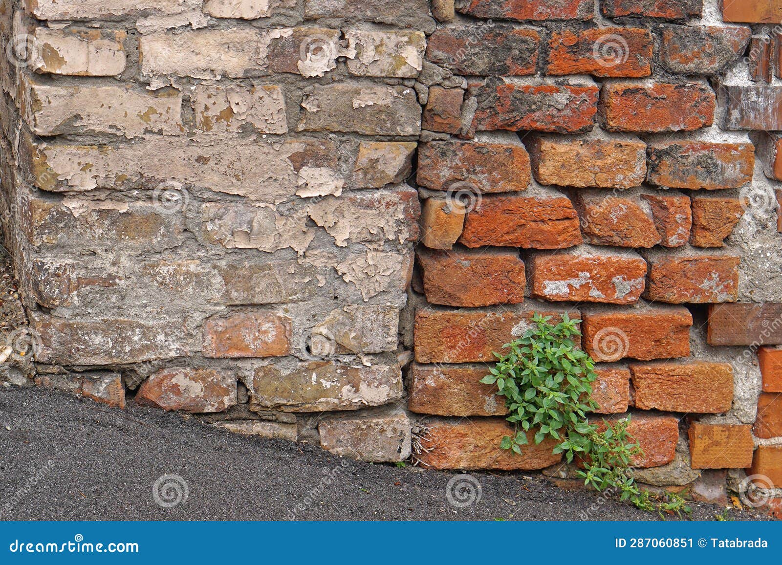 Two bricks walls stock image. Image of cracks, orange - 287060851