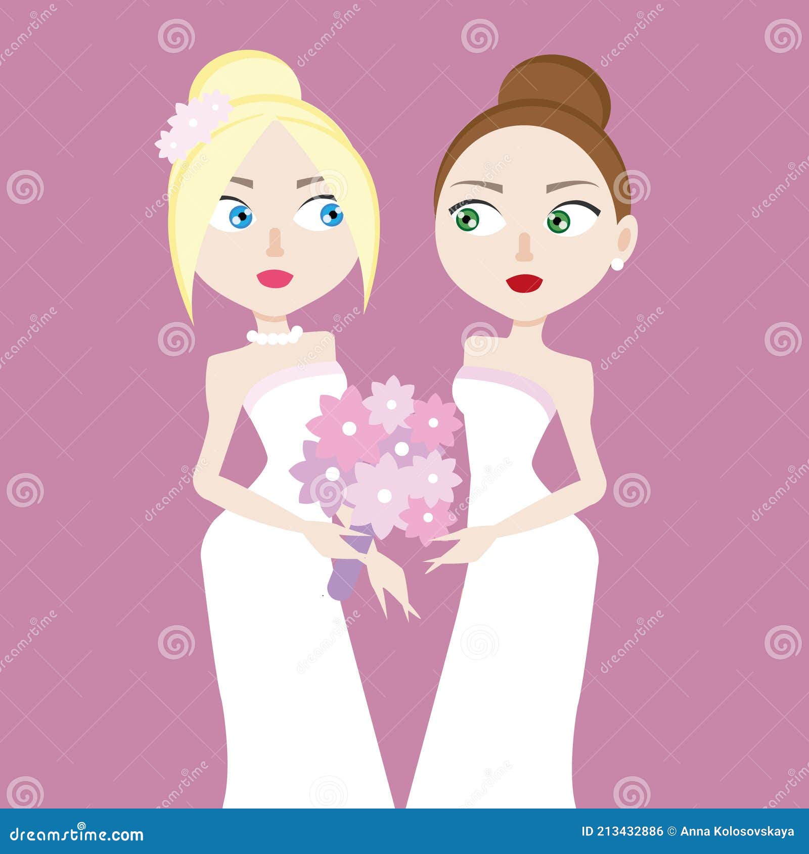 Two brides at the wedding stock vector. Illustration of happy - 213432886