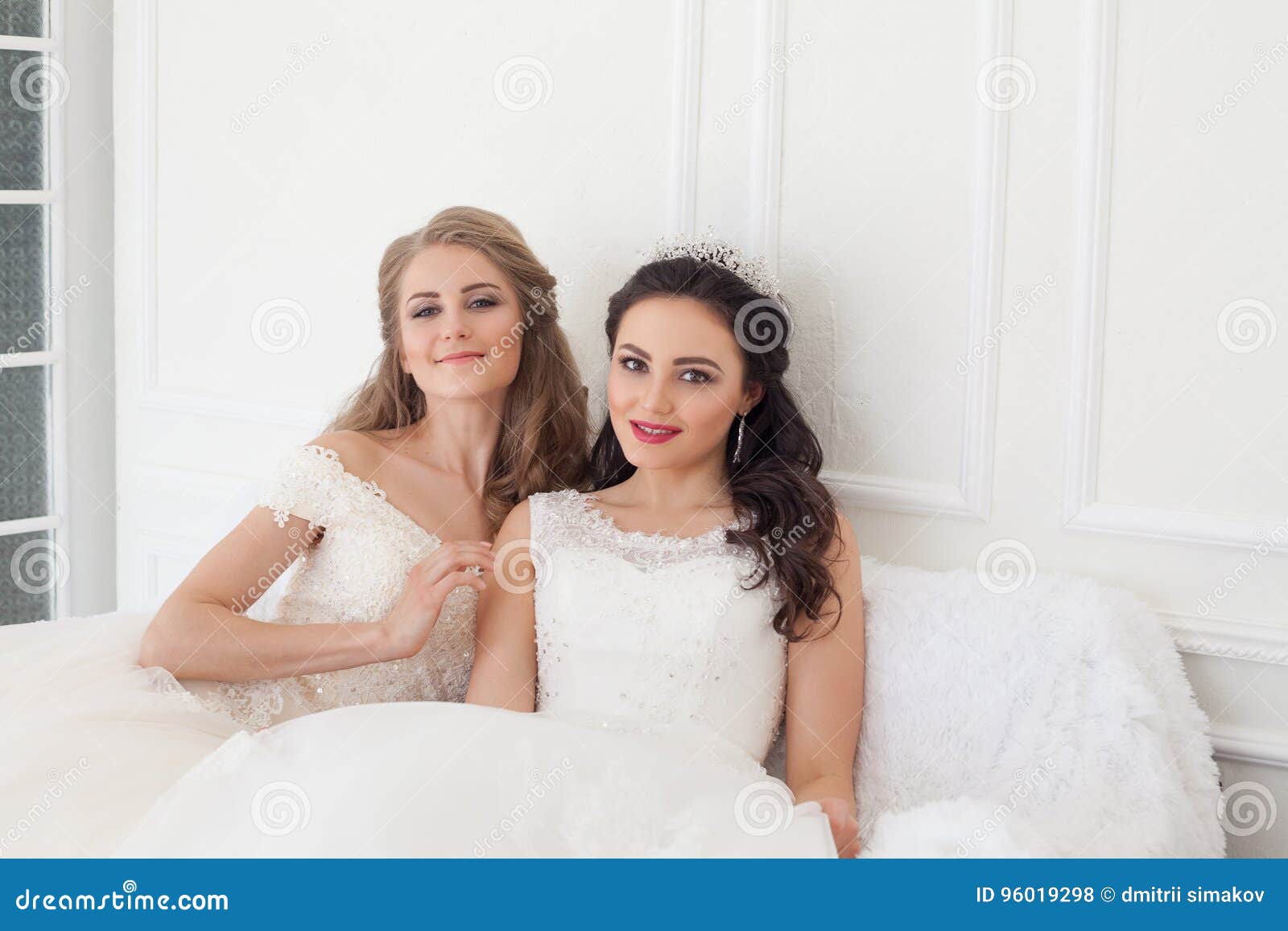 Two Brides on Wedding Wedding Blonde Brunette Girlfriend Stock Photo ...