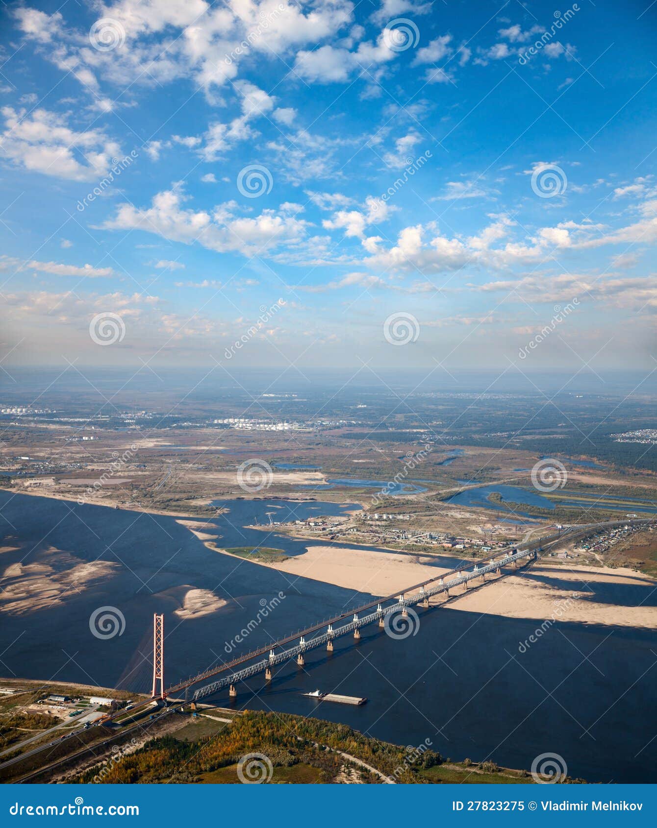 Two Bridges Over the Great River Stock Image - Image of aerial ...
