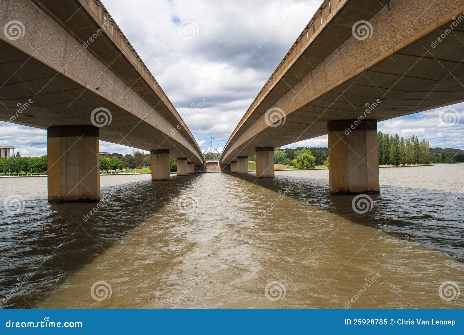 Two Bridges Side Side Water Stock Image - Image of lake, upward: 25928785