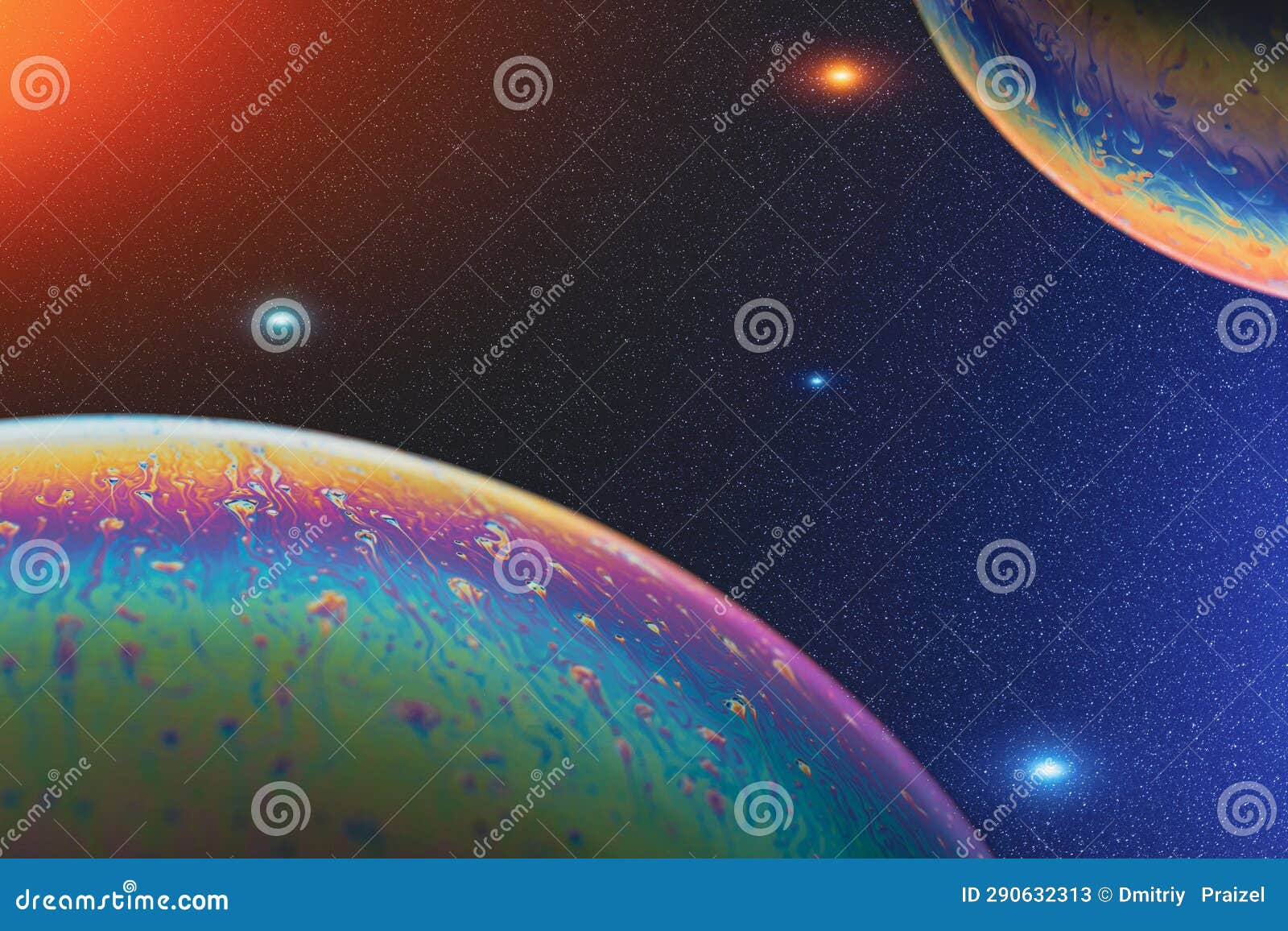 Two Bright Planets in Deep Space with Many Stars. Stock Image - Image ...