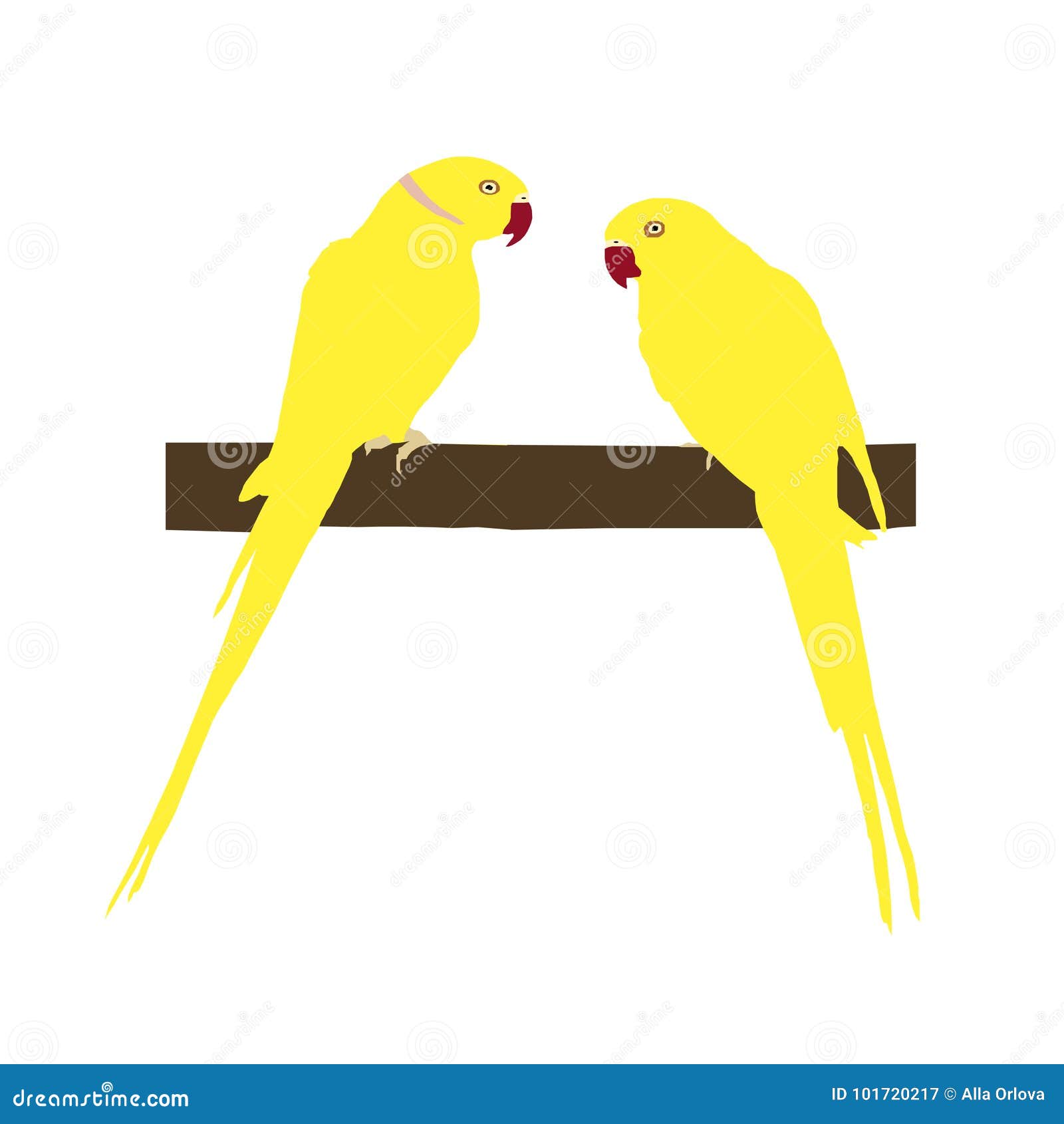 Two Bright Yellow Parrots Sit on a Branch, Vector Stock Vector ...
