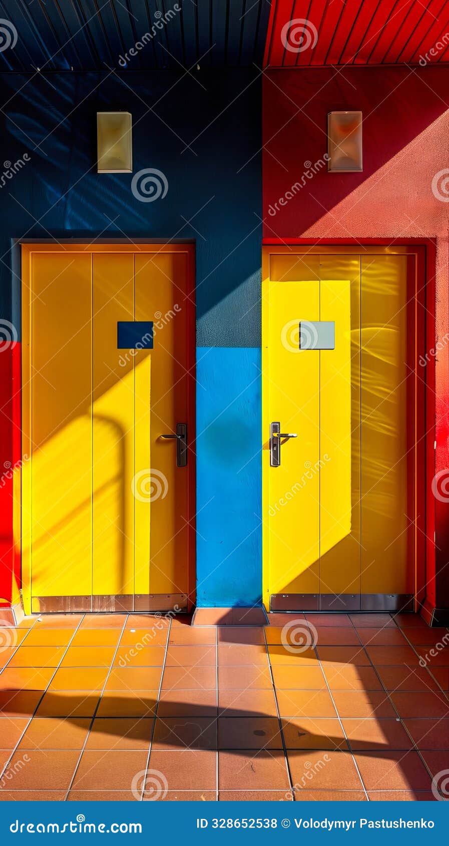 Two Brightly Colored Doors in a Brightly Colored Building Stock Photo ...
