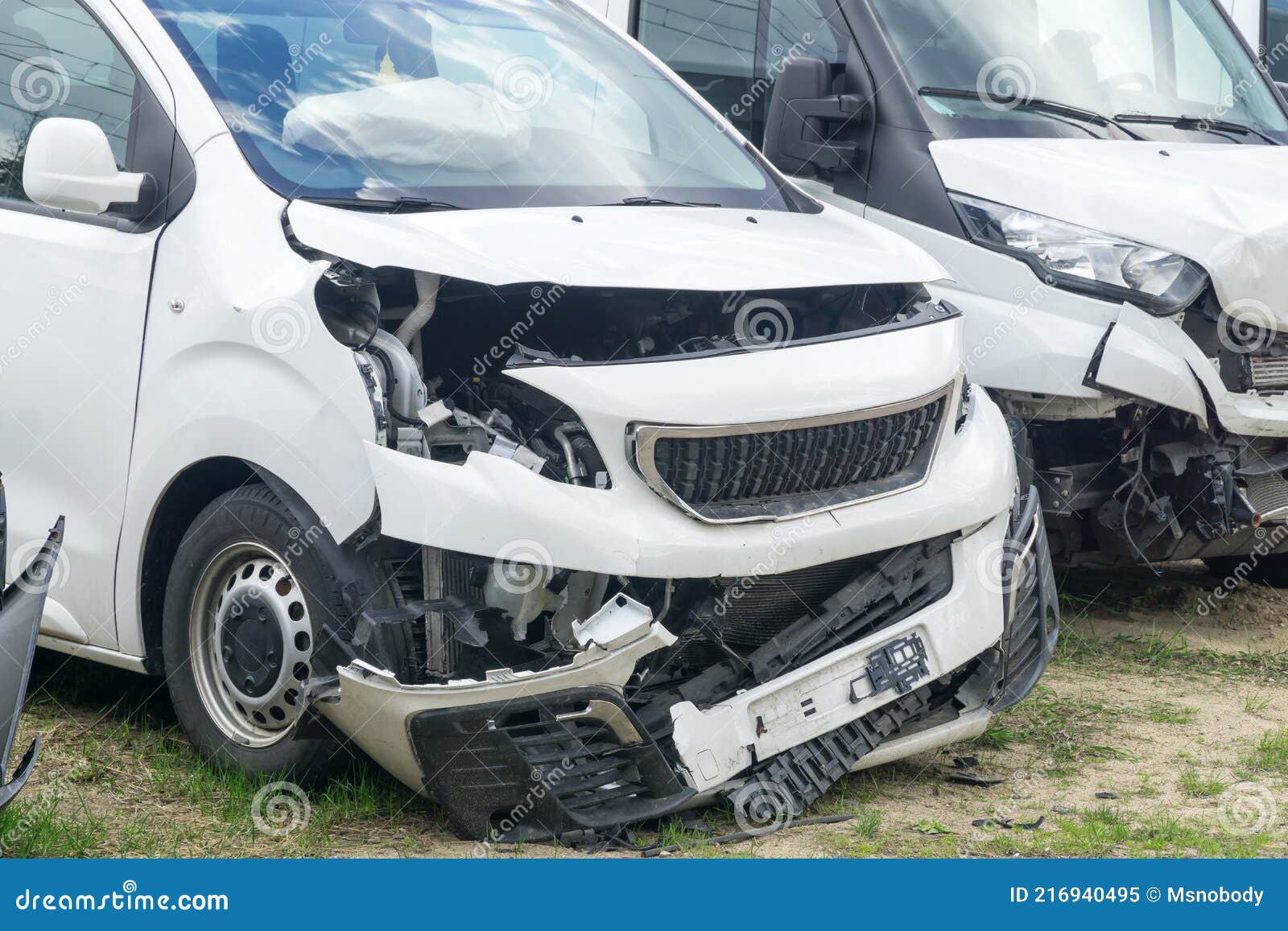 Two Broken Cars White Vans after Frontal Collision Stock Image - Image ...