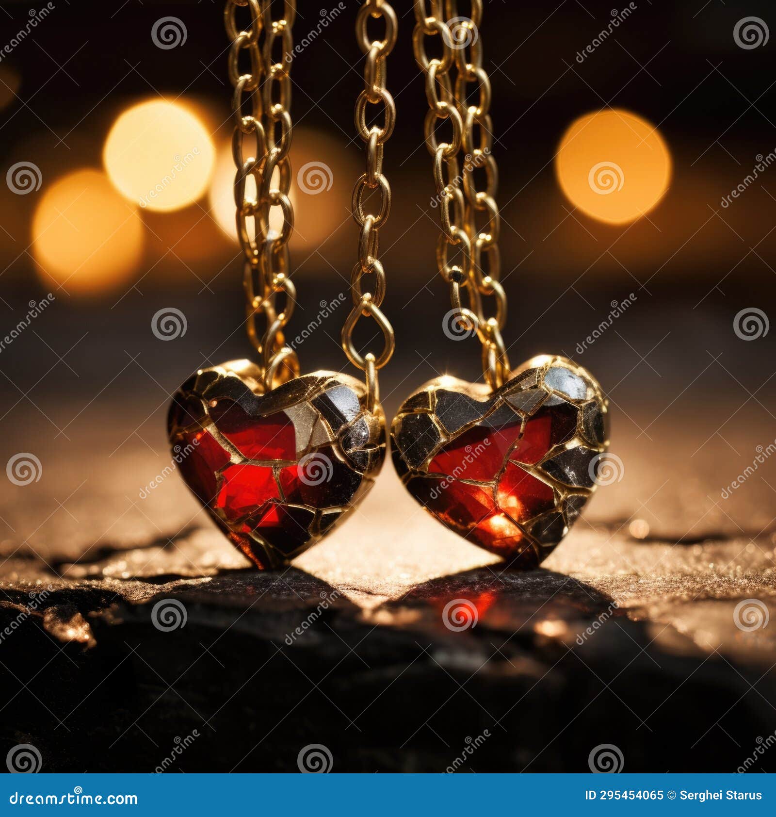 Two Broken Heart Pendants on a Chain, AI Stock Image - Image of gold ...