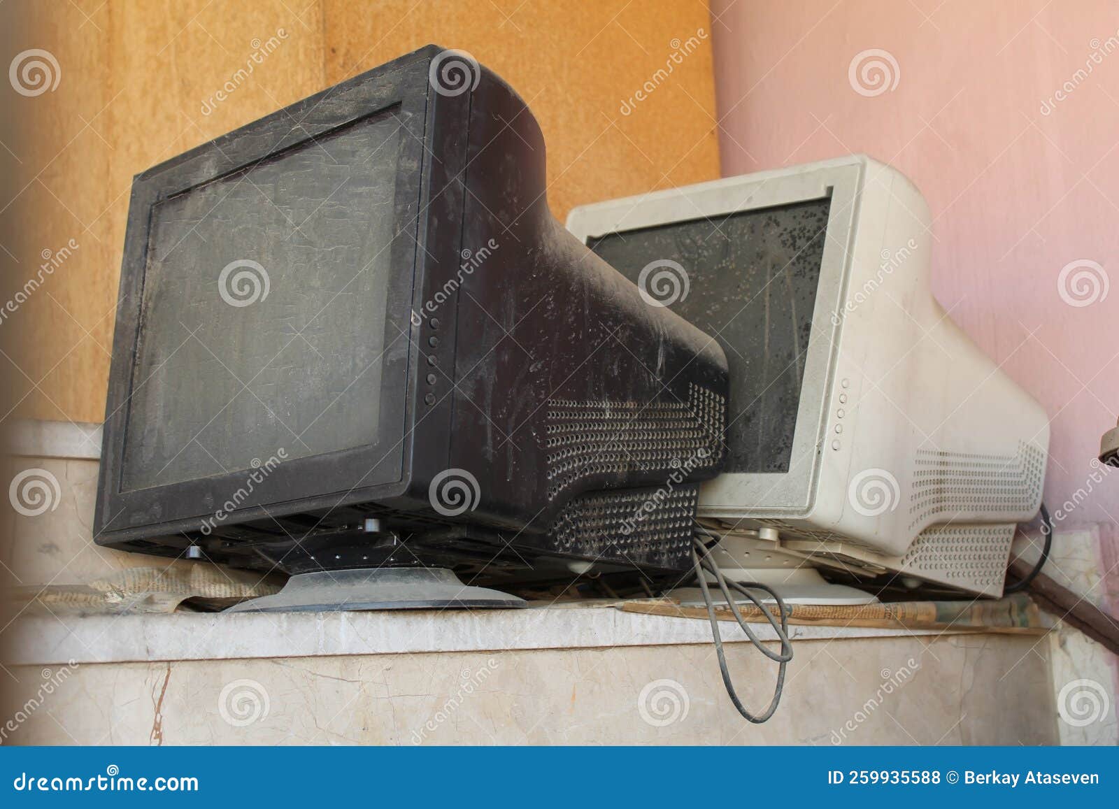 Two Broken Old Dusty Monitors. Computer Maintenance Stock Photo - Image ...