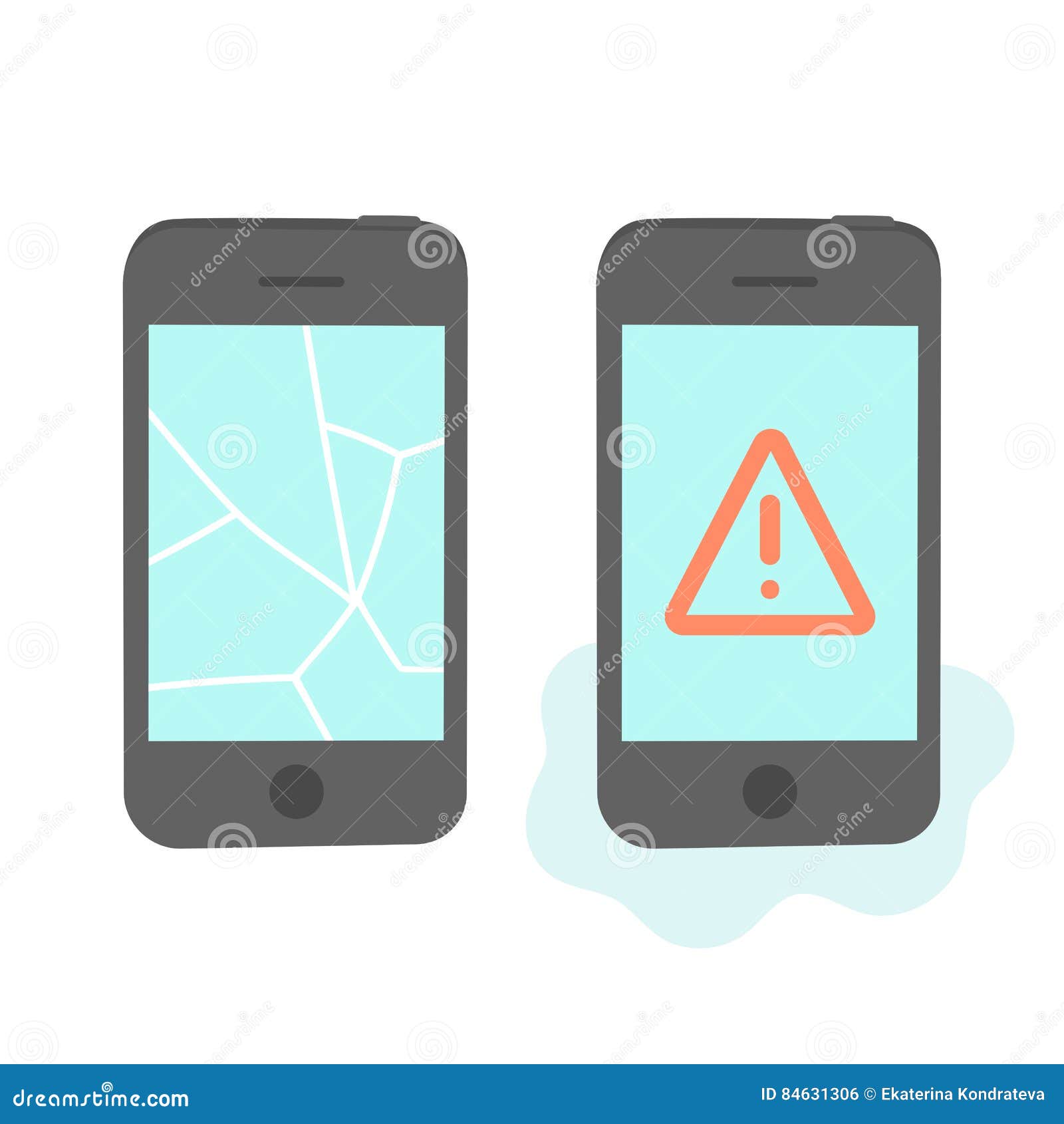 Two broken phones. stock vector. Illustration of fail - 84631306