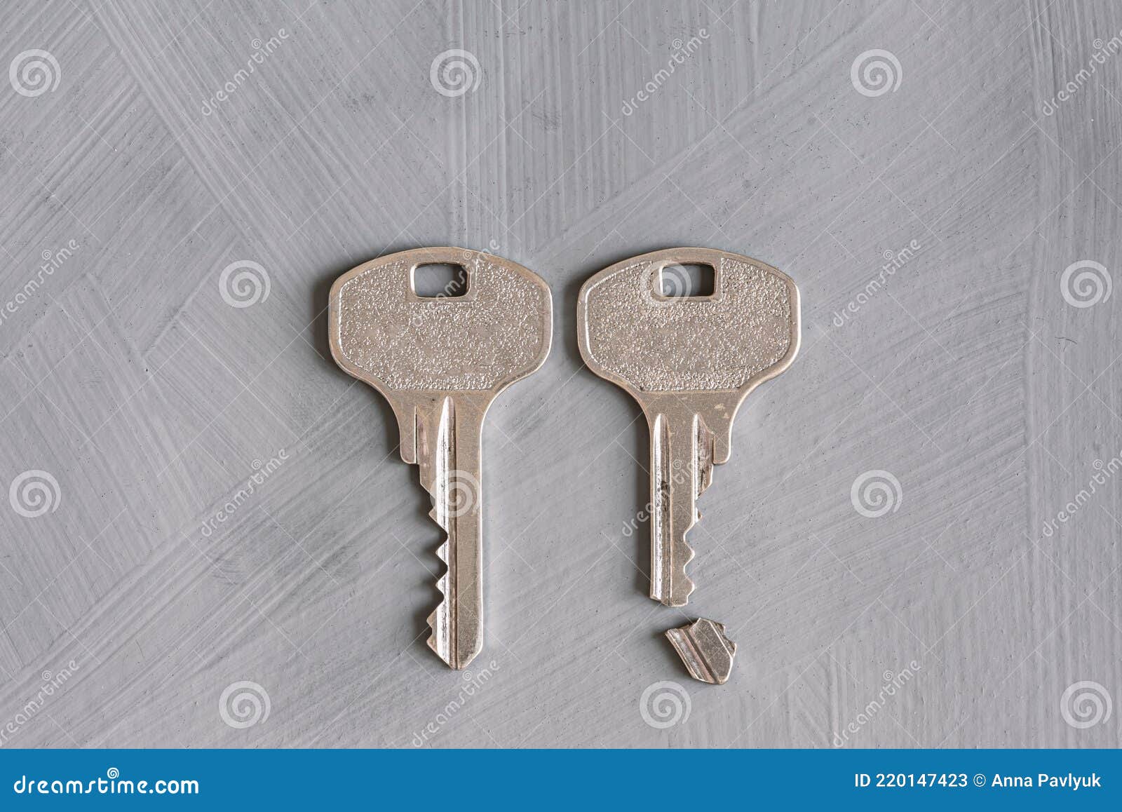 Two Broken and Whole Keys on a Gray Textured Background. Stock Image ...