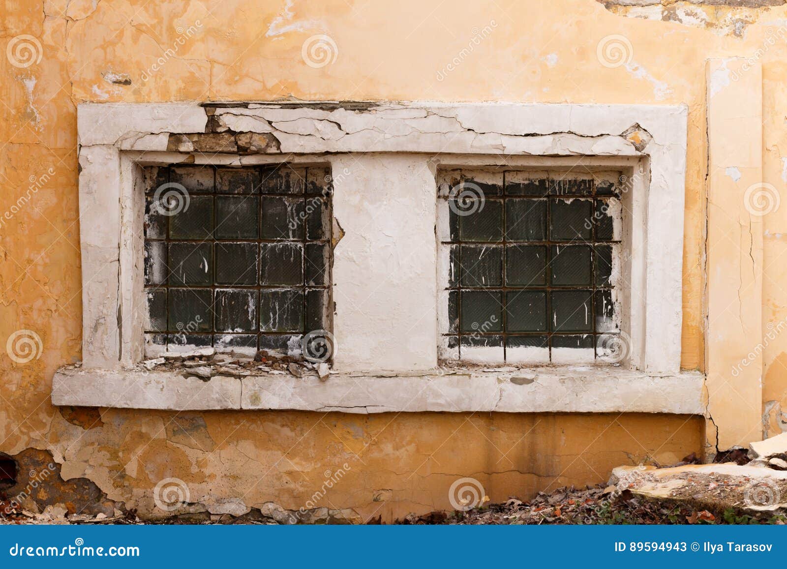 Two Broken Windows of the Old Abandoned Brick Building Stock Image ...
