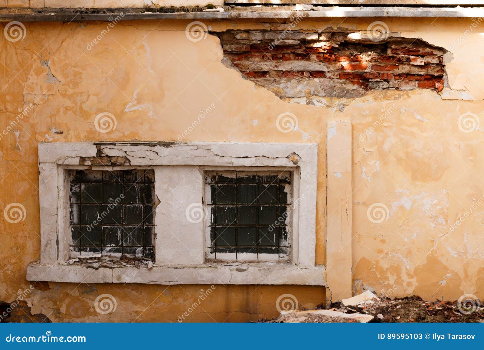 Two Broken Windows of the Old Abandoned Brick Building Stock Image ...