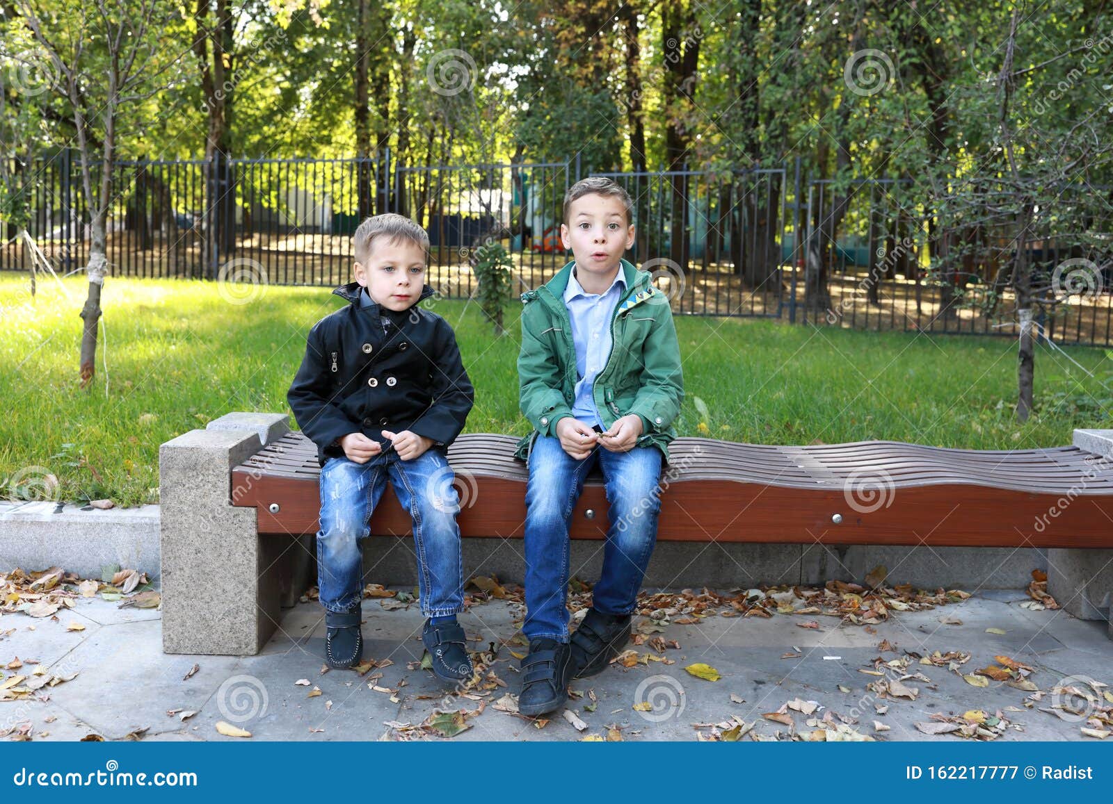 Two brothers on bench stock image. Image of caucasian - 162217777